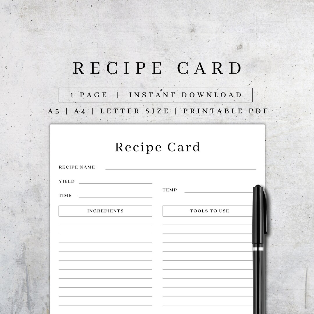 Printable Recipe Card | Recipe Book Sheet | Digital Food Planner | Food ...