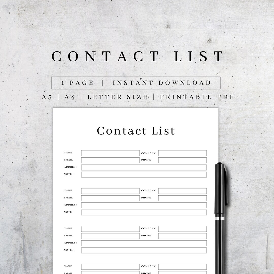 Contact List Printable | Small Business Planner | Address Tracker PDF ...