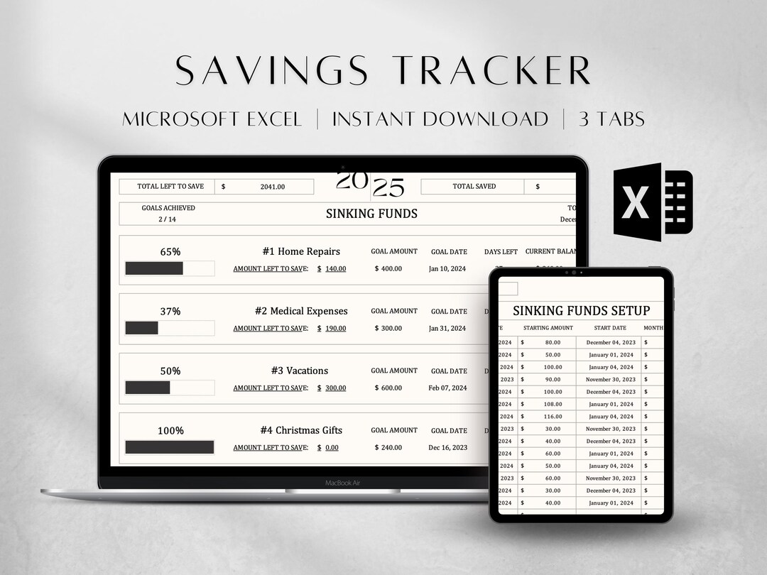 Savings Tracker Excel | Sinking Funds Spreadsheet | Digital Budget ...