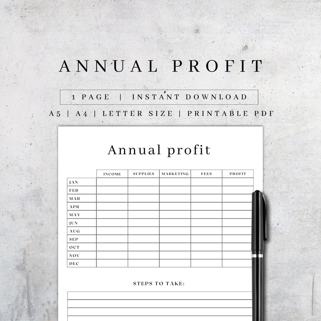 Annual Profit Sheet | Budget Planner | Small Business Organizer ...