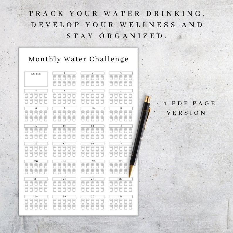 Monthly Water Challenge Sheet Printable Hydration Tracker - Etsy