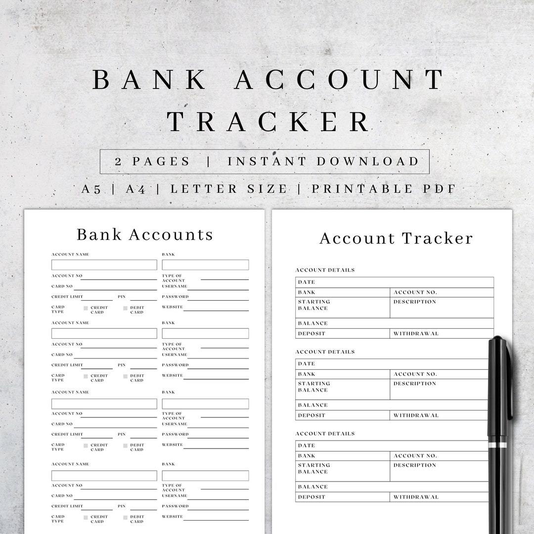 Bank Account Tracker | Printable Business Bank Account Log | Business ...