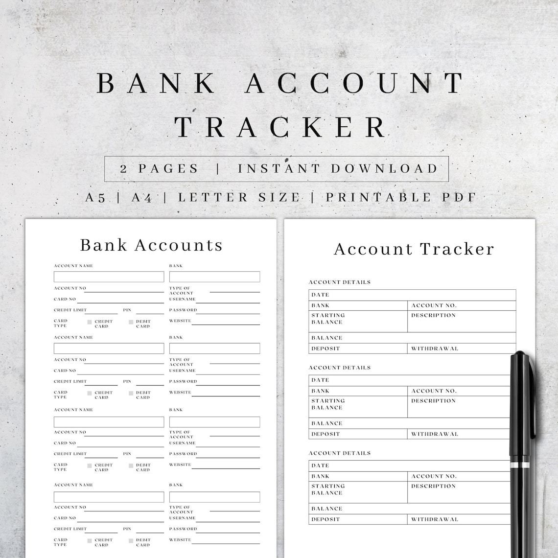 Bank Account Tracker Printable Business Bank Account Log - Etsy