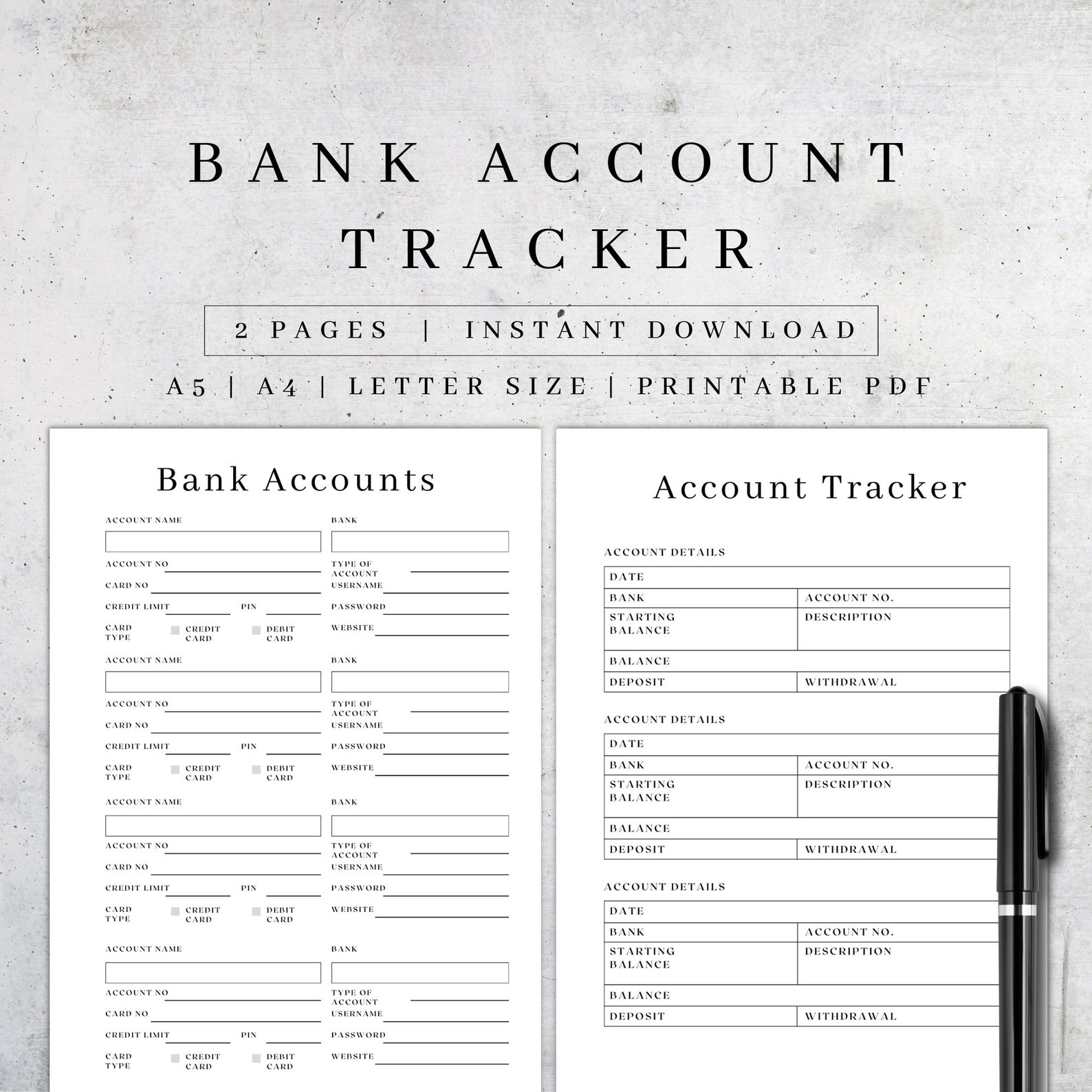 Bank Account Tracker Printable Business Bank Account Log - Etsy