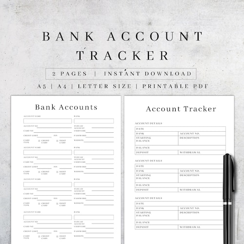 Bank Account Tracker Printable Business Bank Account Log - Etsy