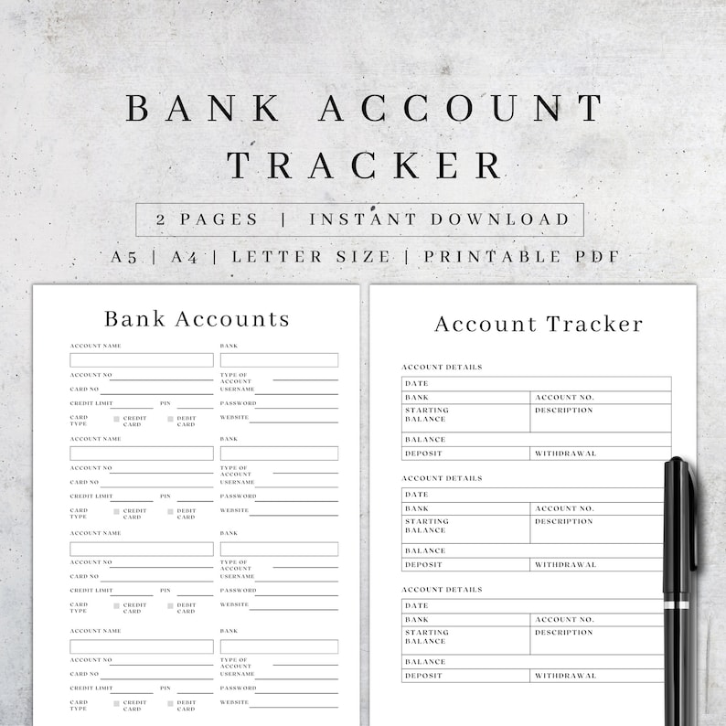 Bank Account Tracker Printable Business Bank Account Log - Etsy