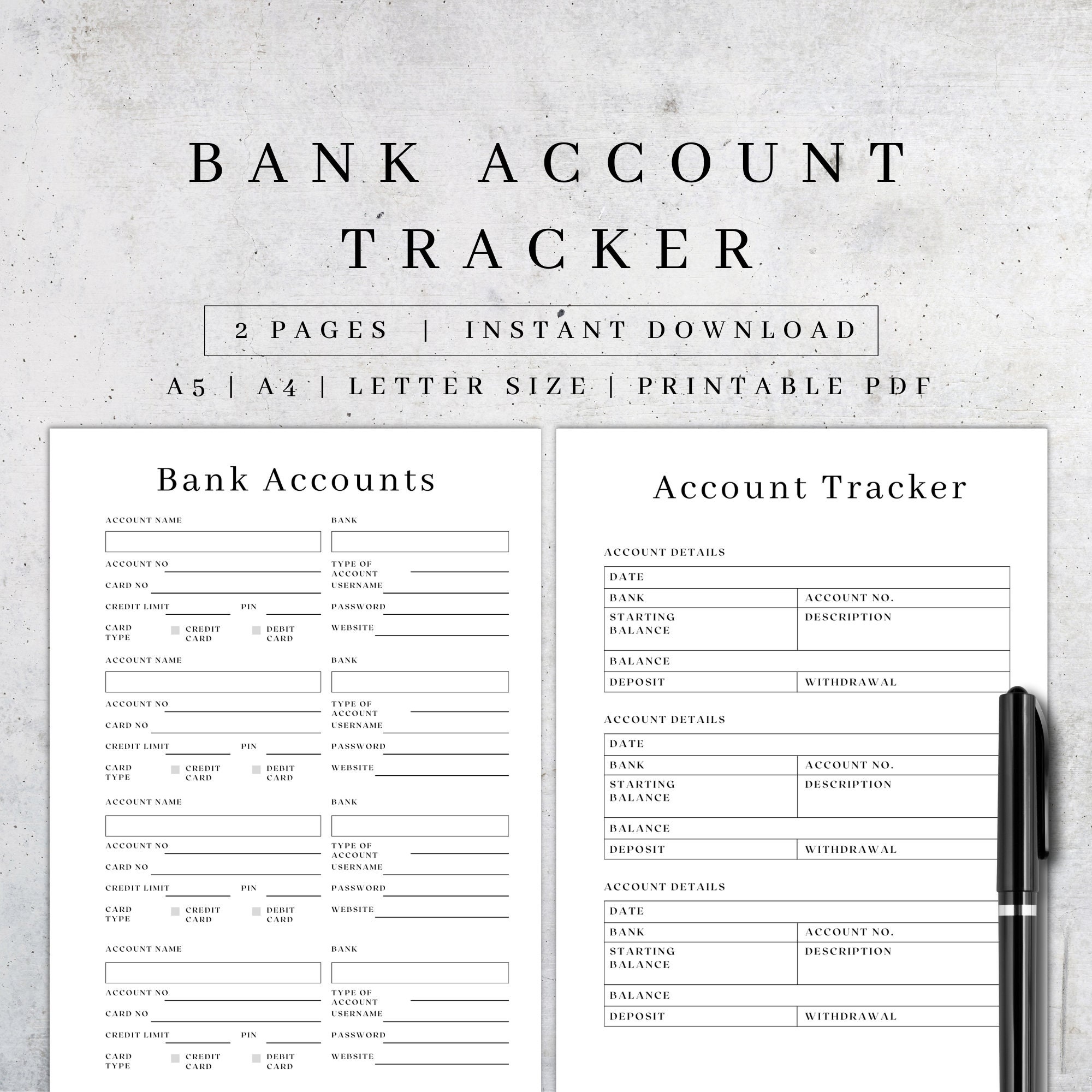 Bank Account Tracker Printable Business Bank Account Log - Etsy Canada