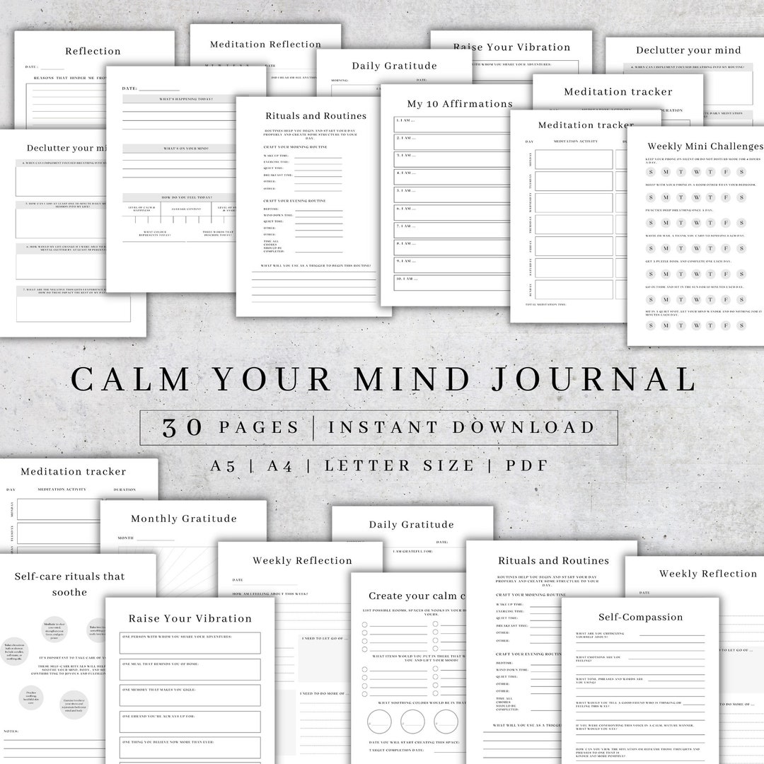 Mental Health Planner Printable | Calm Your Mind Journal Digital ...