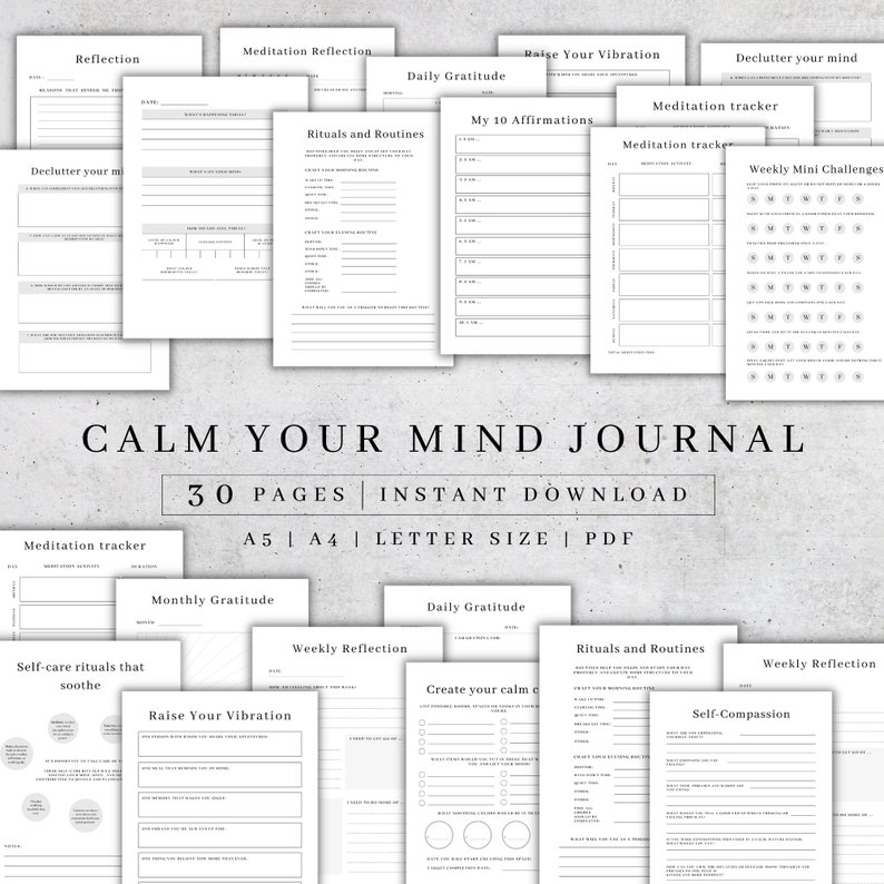 Mental Health Planner Printable | Calm Your Mind Journal Digital ...