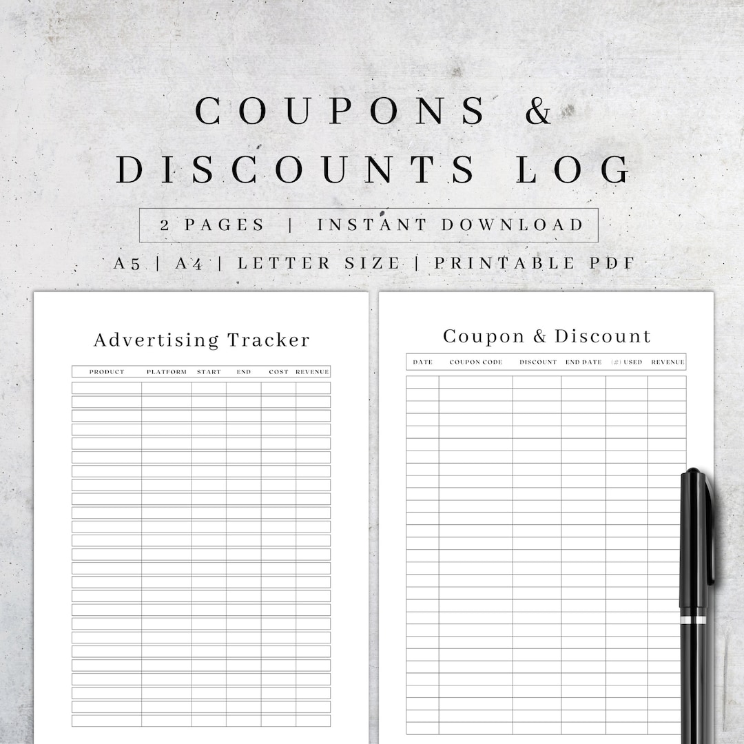 Printable Coupon Code Tracker | Digital Marketing Planner | Business ...
