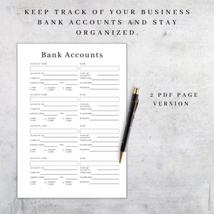 Business Bank Account Tracker | Printable Planner (A4, A5, Letter Size ...