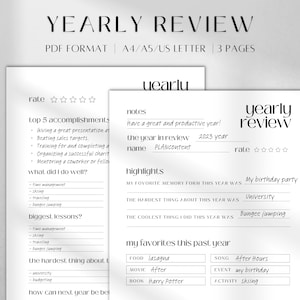 Printable Yearly Review Page | Yearly Planner | Reflection Journal Pdf ...