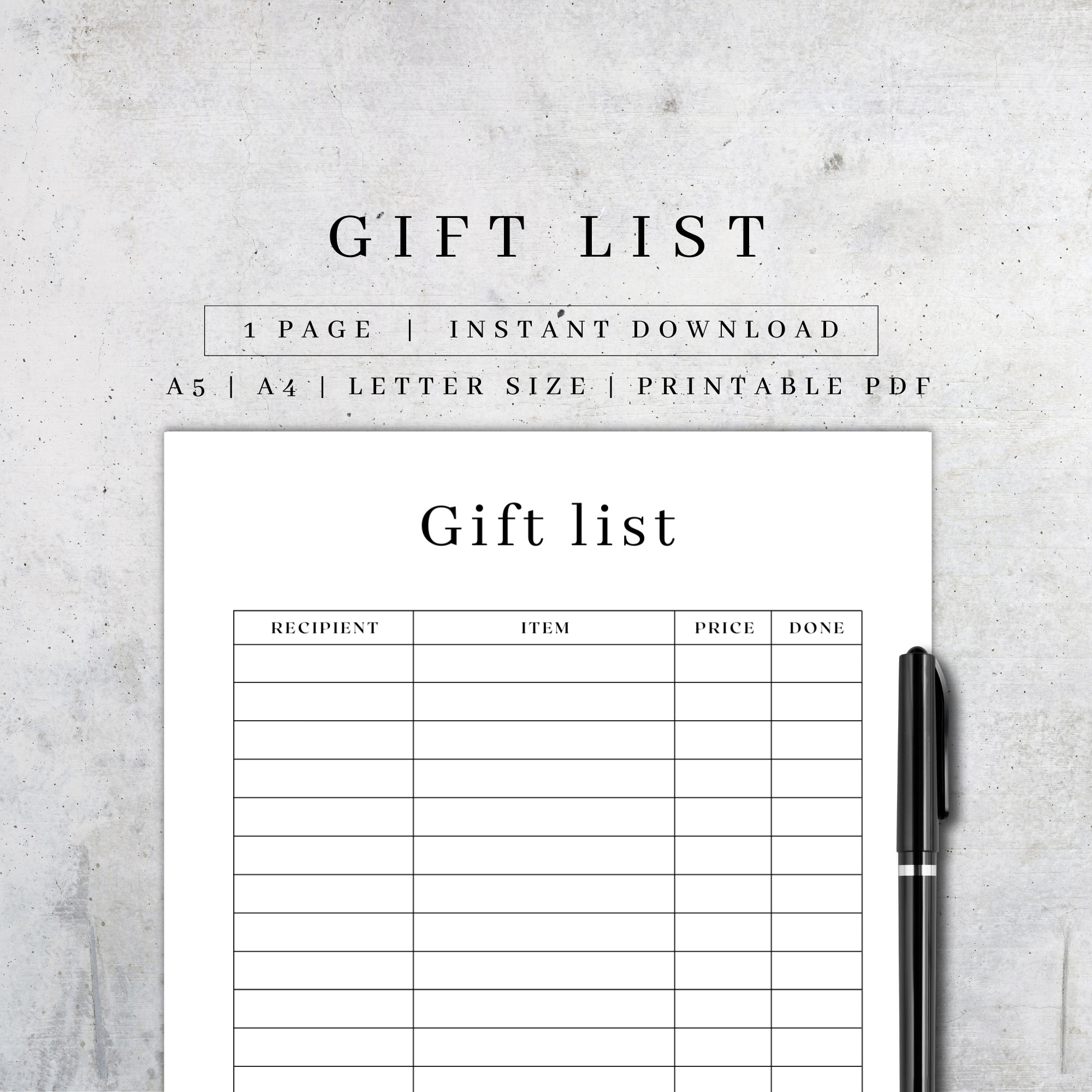 Printable Gift List Page Shopping List Tracker PDF Gift - Etsy