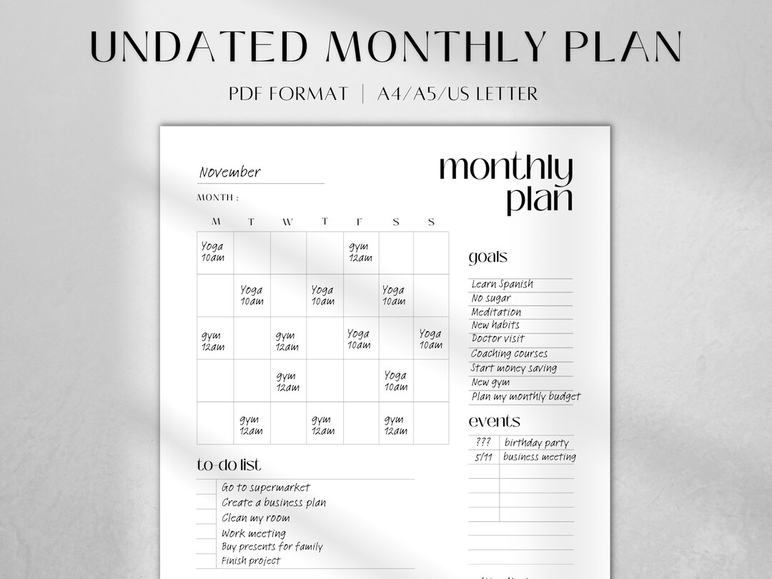 Undated Monthly Planner Printable | Monthly To-do List PDF | Monday ...
