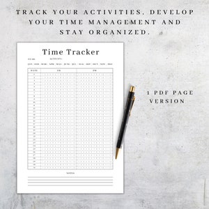 Printable Time Tracker Page | Time Management | Yearly Activity Planner ...