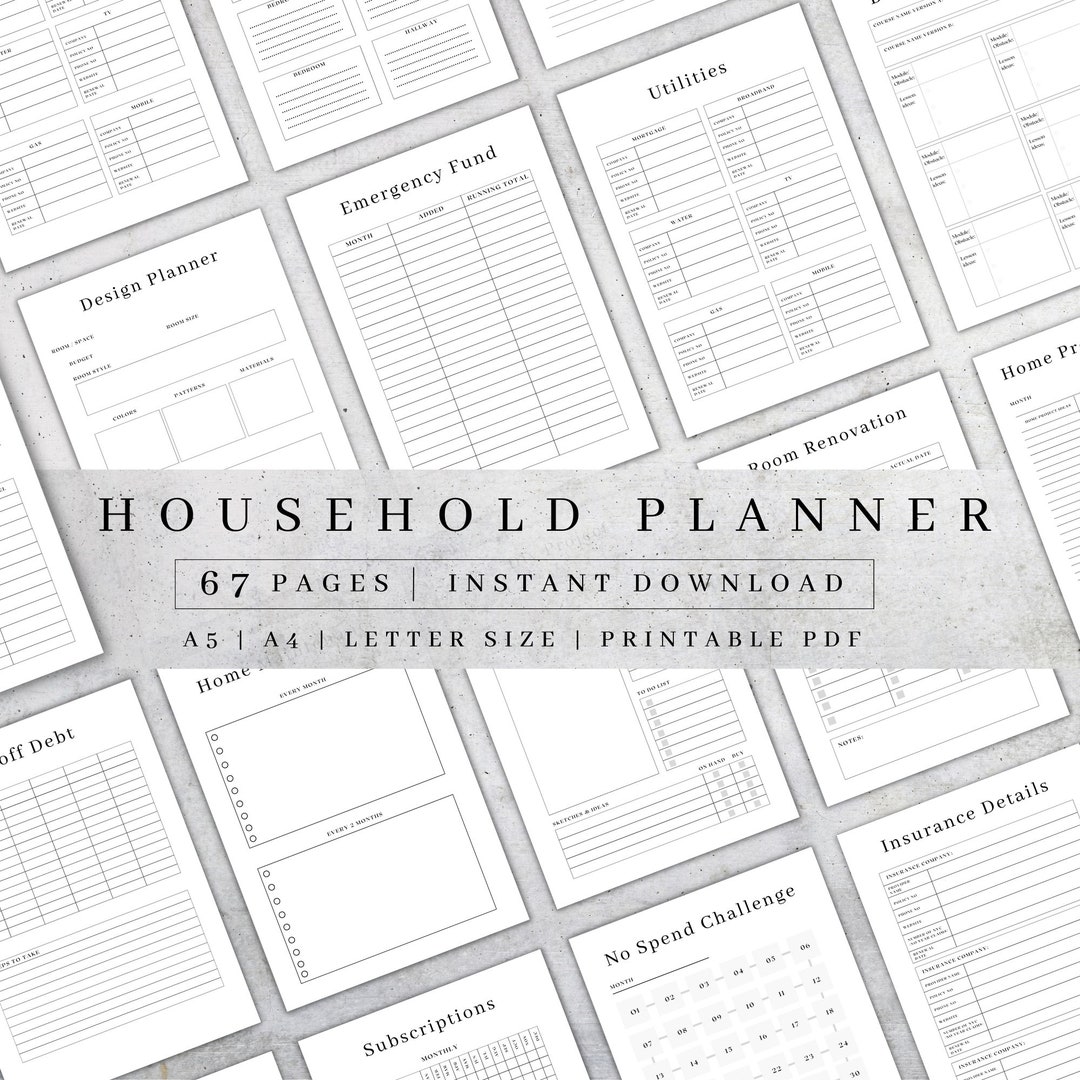 Printable Household Planner | Cleaning Planner Digital | Life Organizer ...