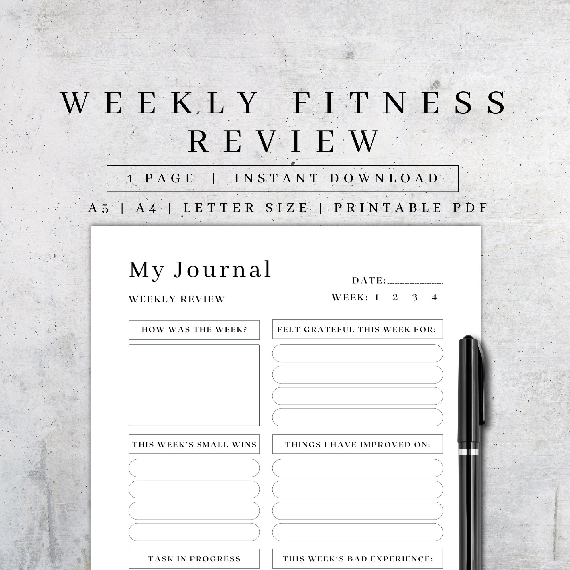 Printable Weekly Fitness Self-review Sheet Digital Fitness - Etsy
