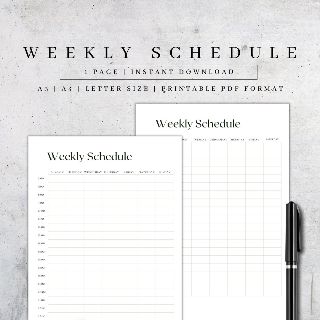 Printable Weekly Planner Schedule | Hourly Weekly Planner Pages Pdf ...
