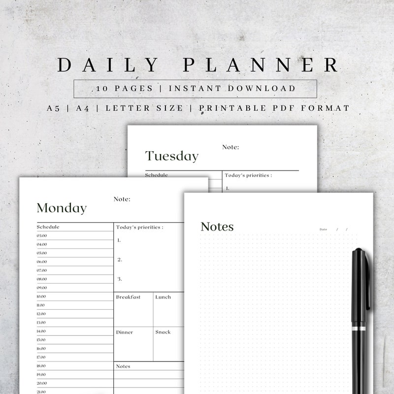 Daily Planner Printable - Etsy