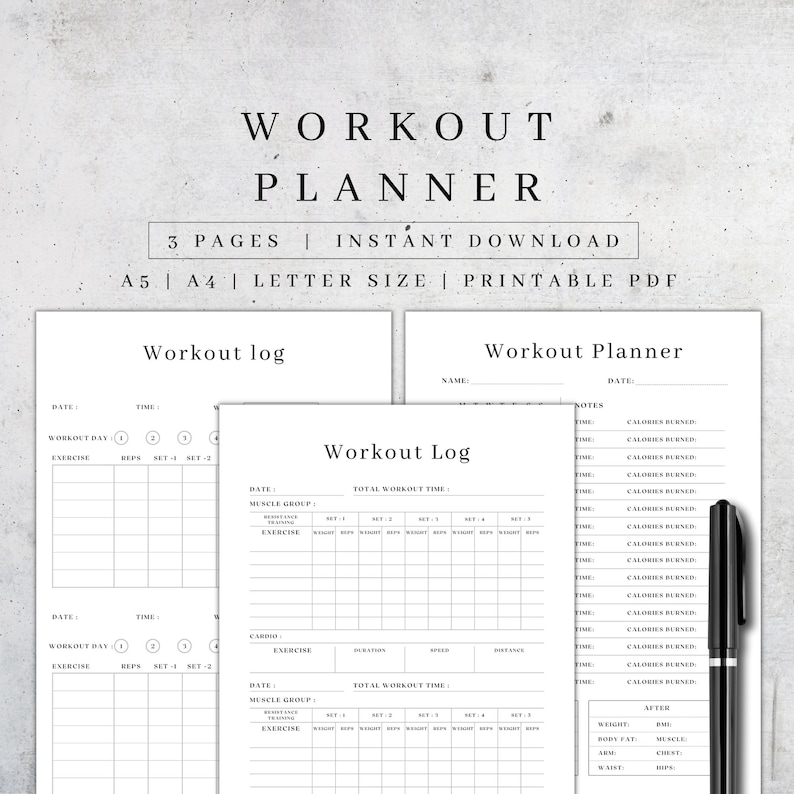 Workout Planner Printable Digital Fitness Journal Weight - Etsy Canada