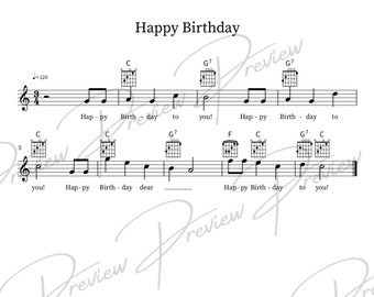 Happy Birthday Music Sheet - Etsy