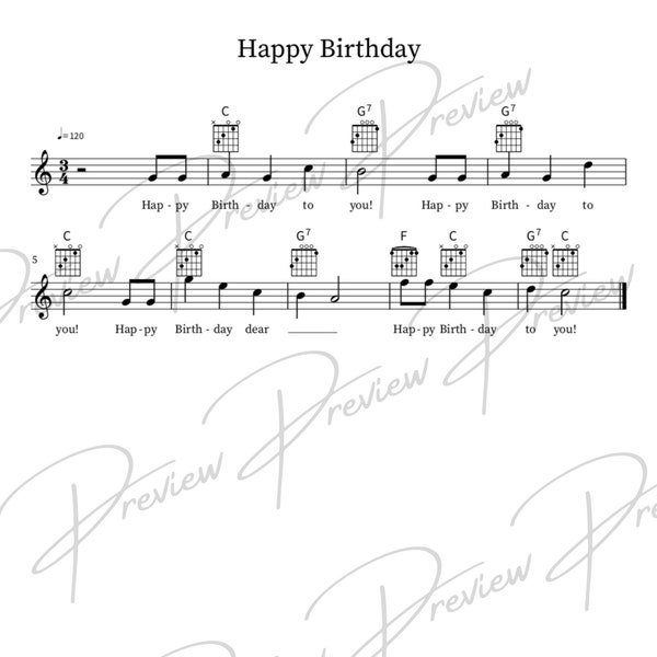 Happy Birthday Guitar Sheet - Etsy
