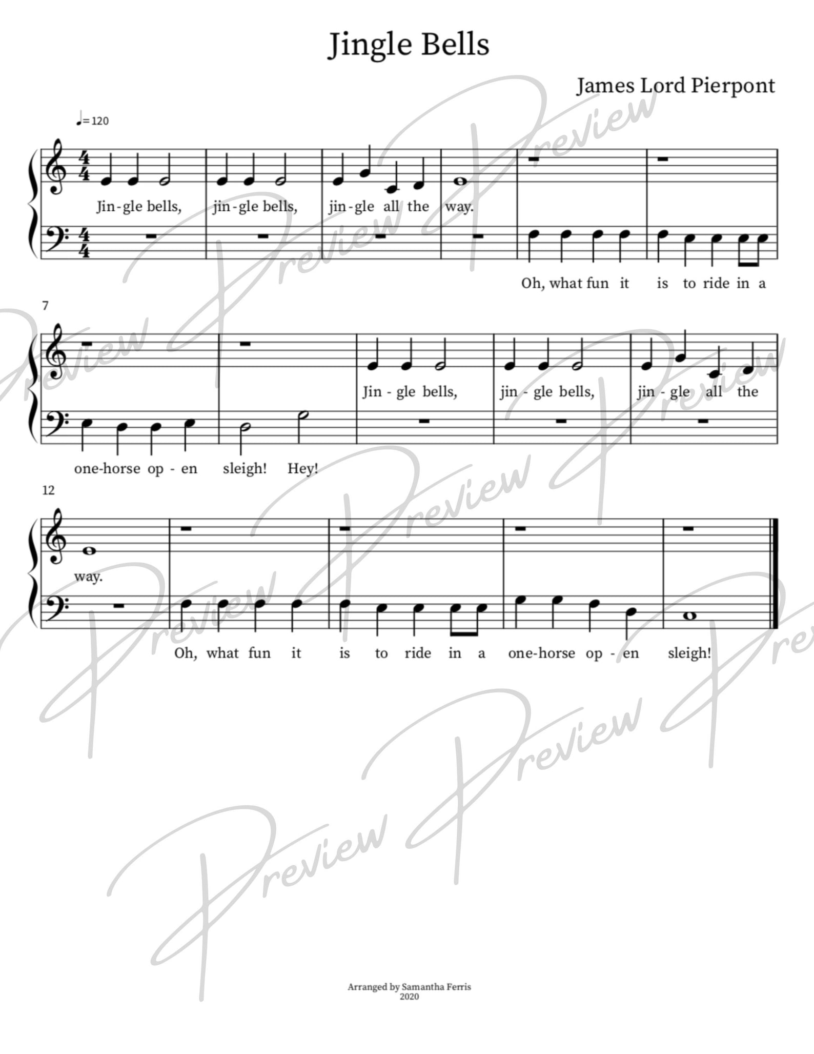 Jingle Bells Piano Sheet Music - Etsy