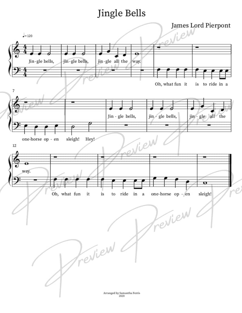 Jingle Bells Piano Sheet Music - Etsy