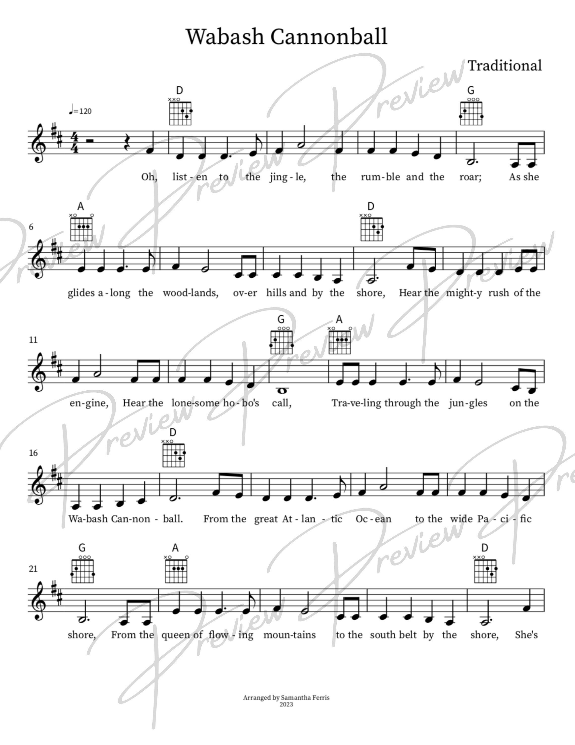 Wabash Cannonball Guitar Sheet Music - Etsy