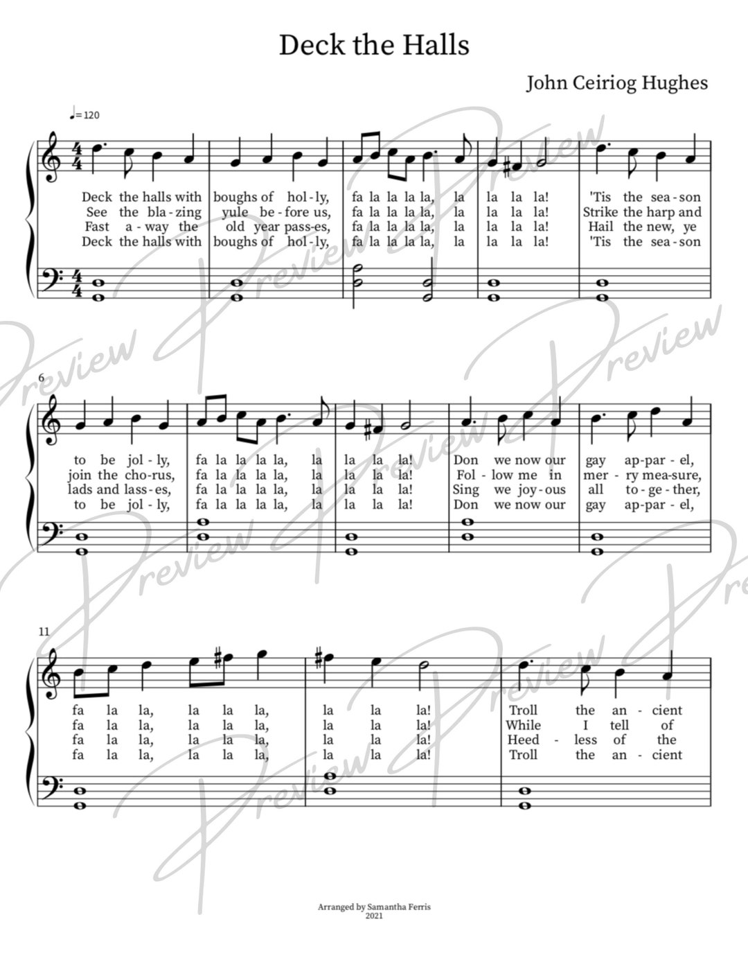 Deck the Halls Piano Sheet Music - Etsy UK
