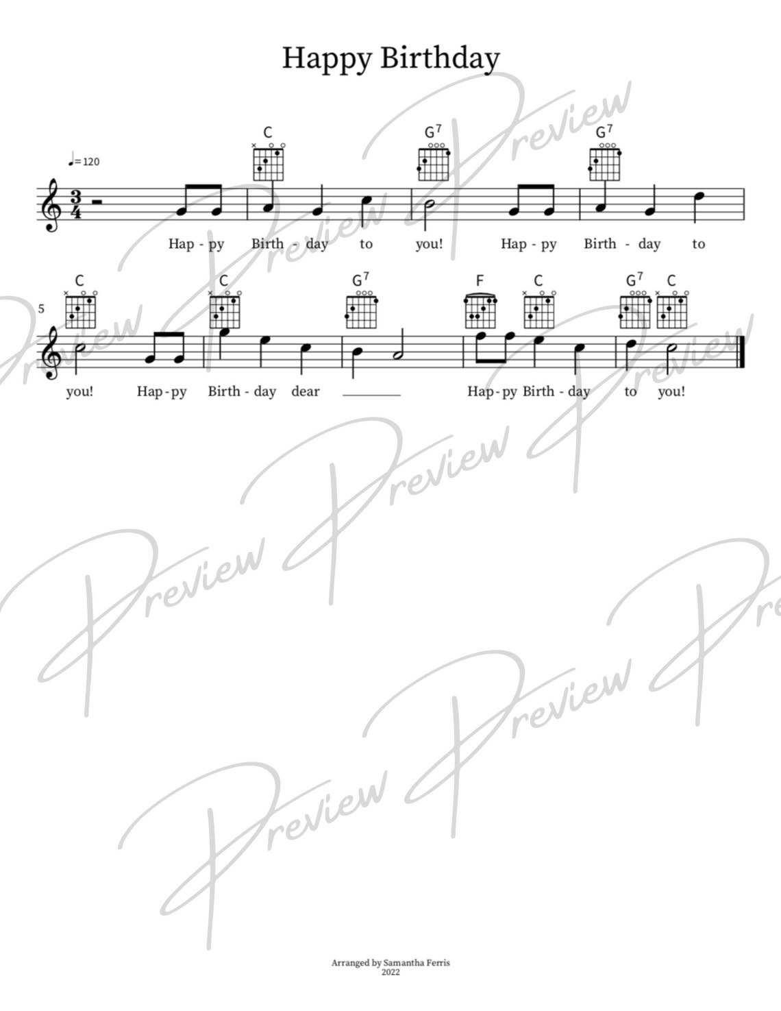 Happy Birthday Guitar Sheet Music - Etsy