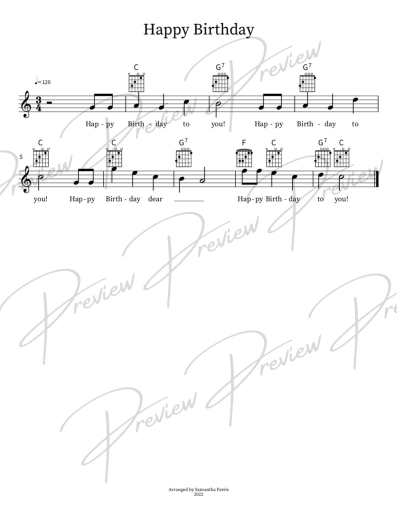 Happy Birthday Guitar Sheet Music - Etsy