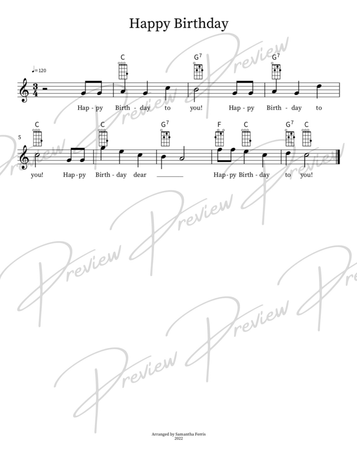 Happy Birthday Ukulele Sheet Music - Etsy