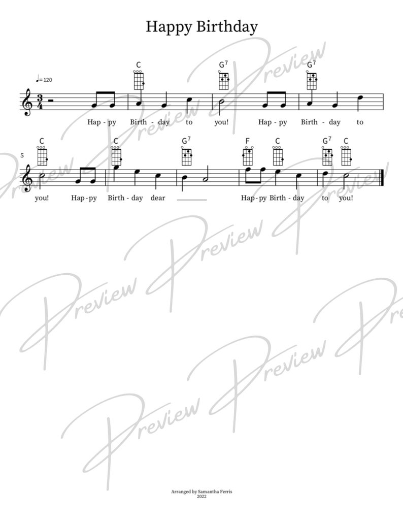 Happy Birthday Ukulele Sheet Music - Etsy