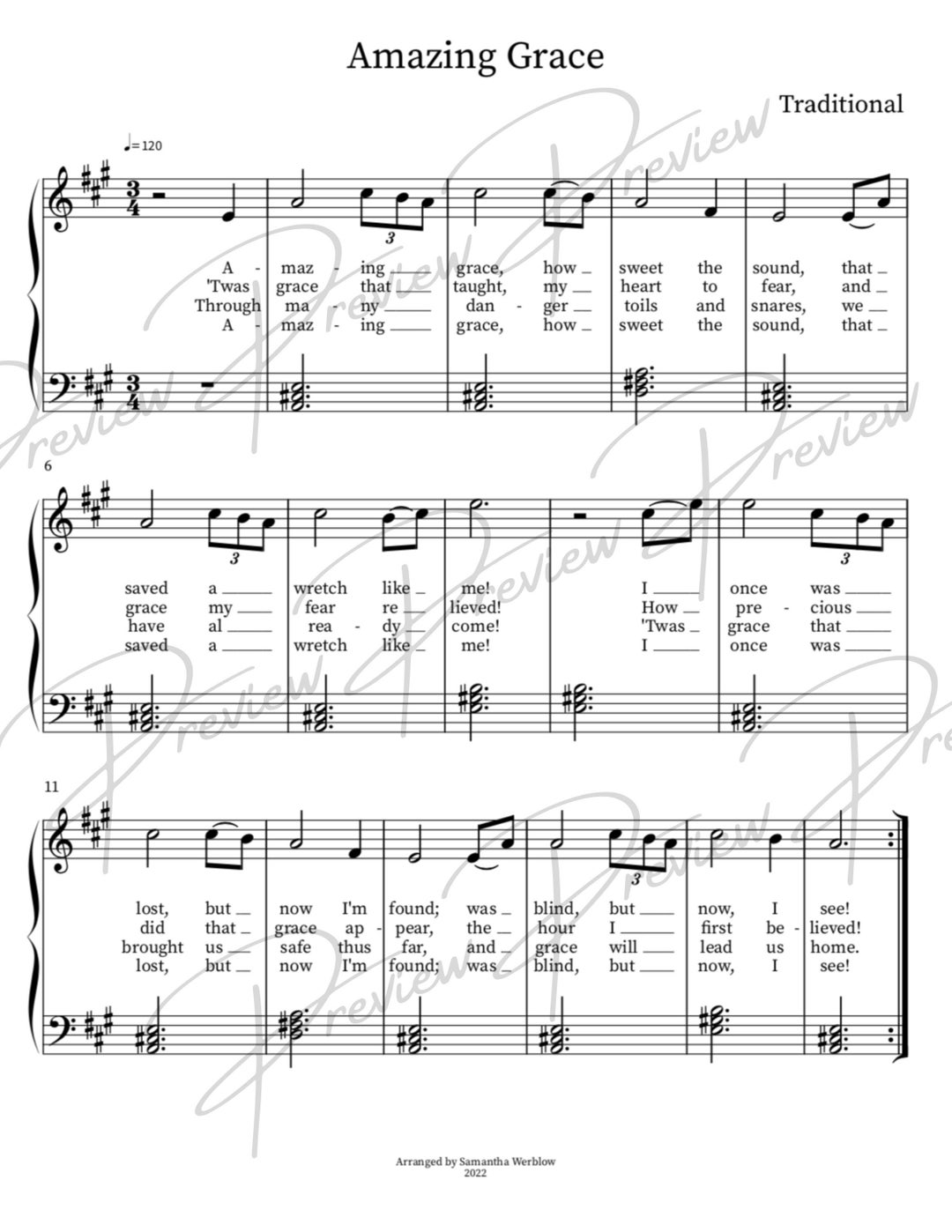 Amazing Grace Piano Sheet Music - Etsy