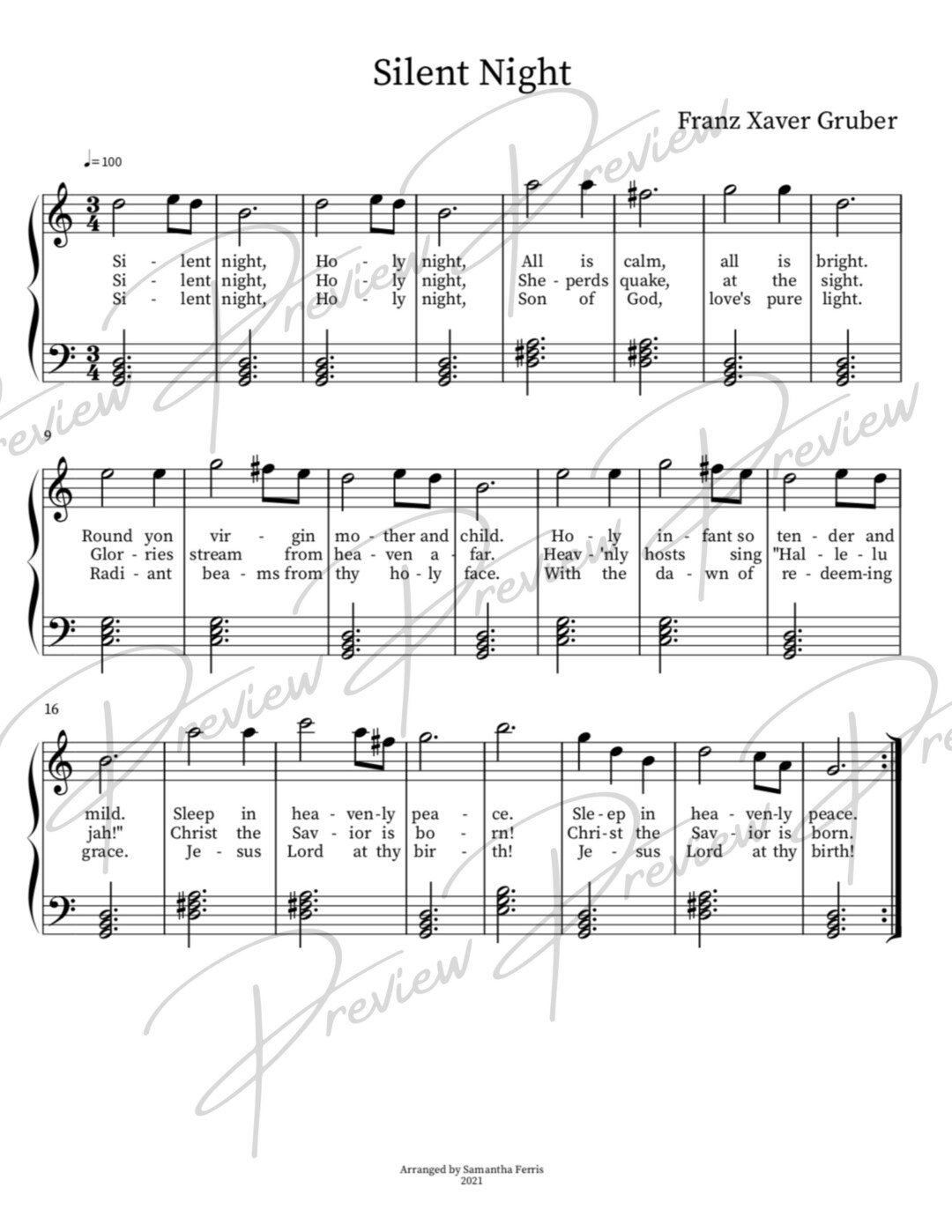Silent Night Piano Sheet Music - Etsy