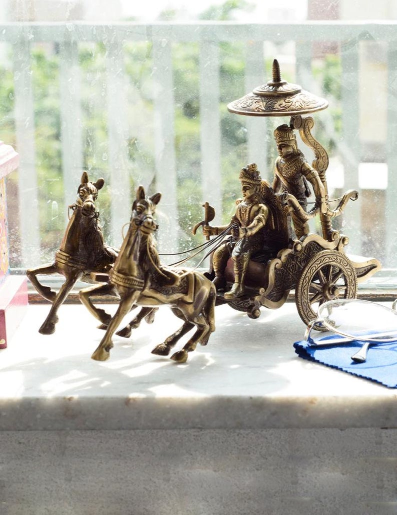 Home & Living Brown Krishna Arjuna Rath Showpiece Statues Home Décor ...