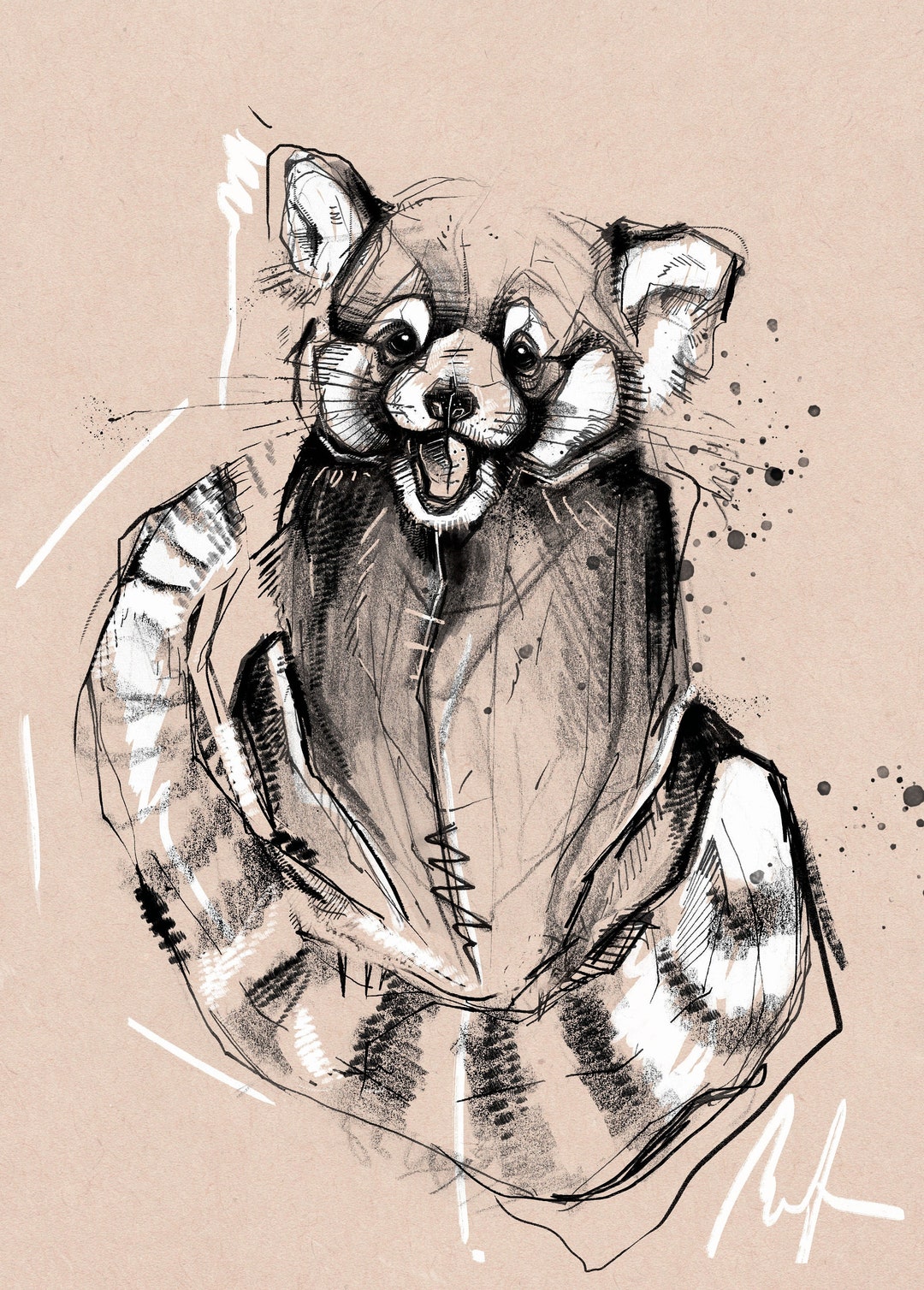 Red Panda. Digital Print of Pencil/fineliner/watercolor Drawing - Etsy