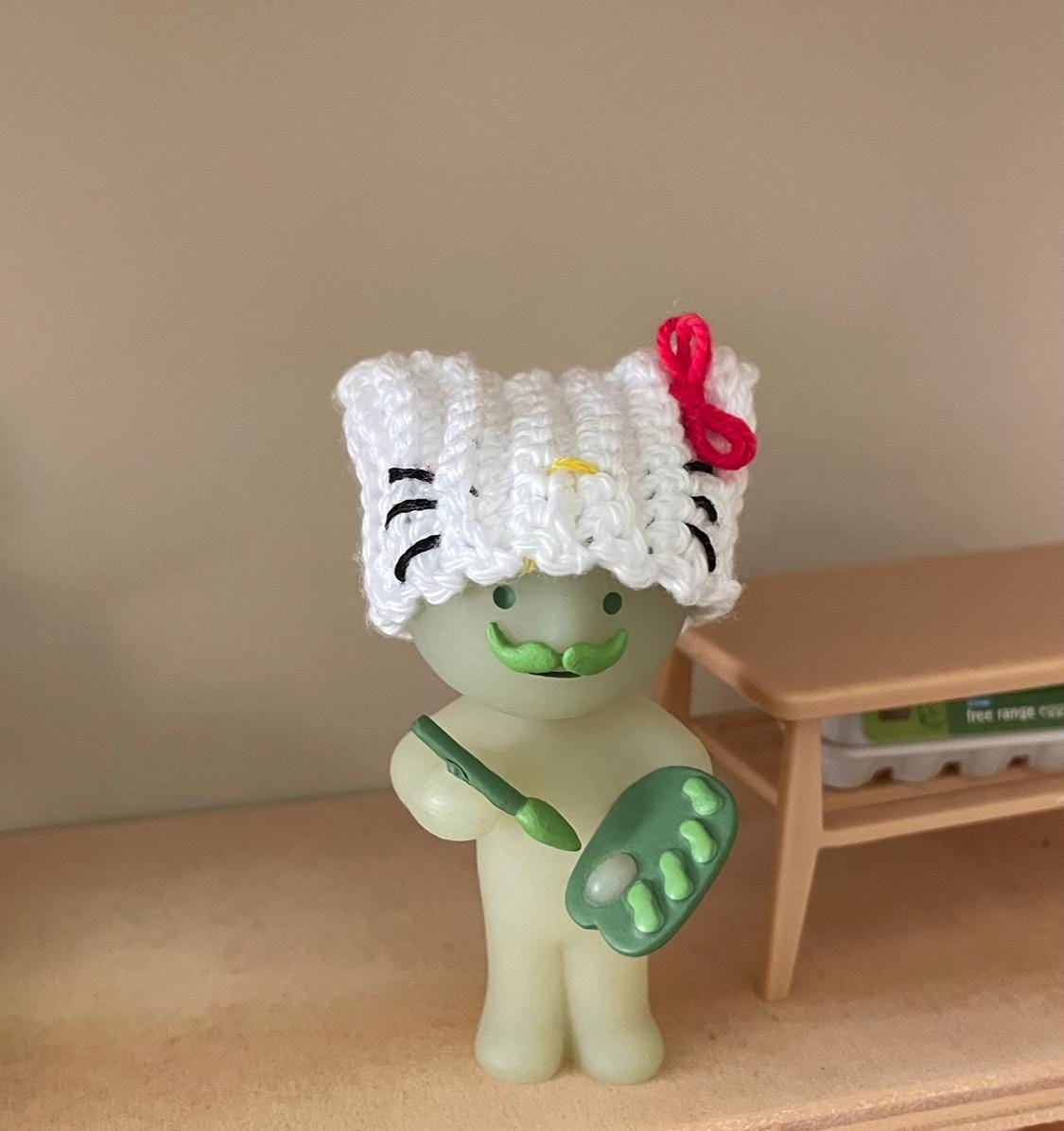 Crochet Cat Hat Pattern for Smiski Toy White Cat Bow Beanie Knit Look ...