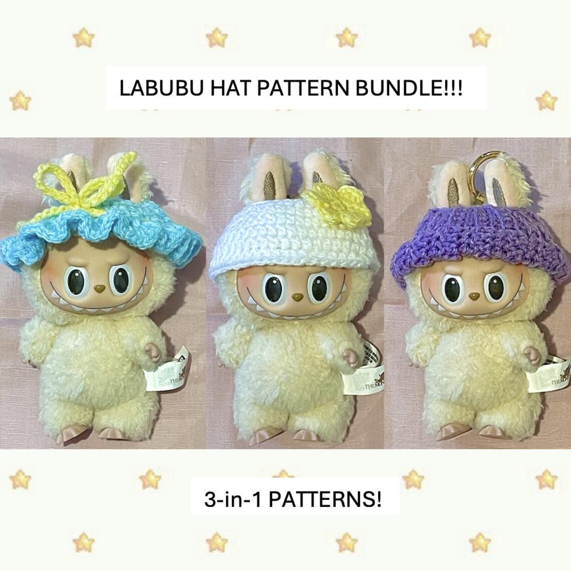 LABUBU Crochet Pattern Bundle Hats for Labubu the Monsters 3 Styles ...