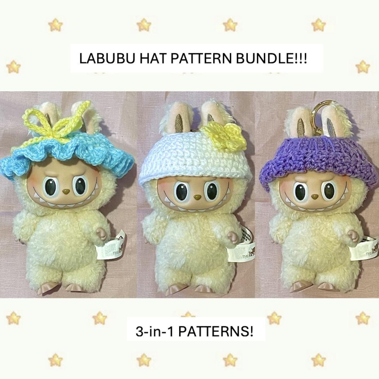 LABUBU Crochet Pattern Bundle Hats for Labubu the Monsters 3 Styles ...