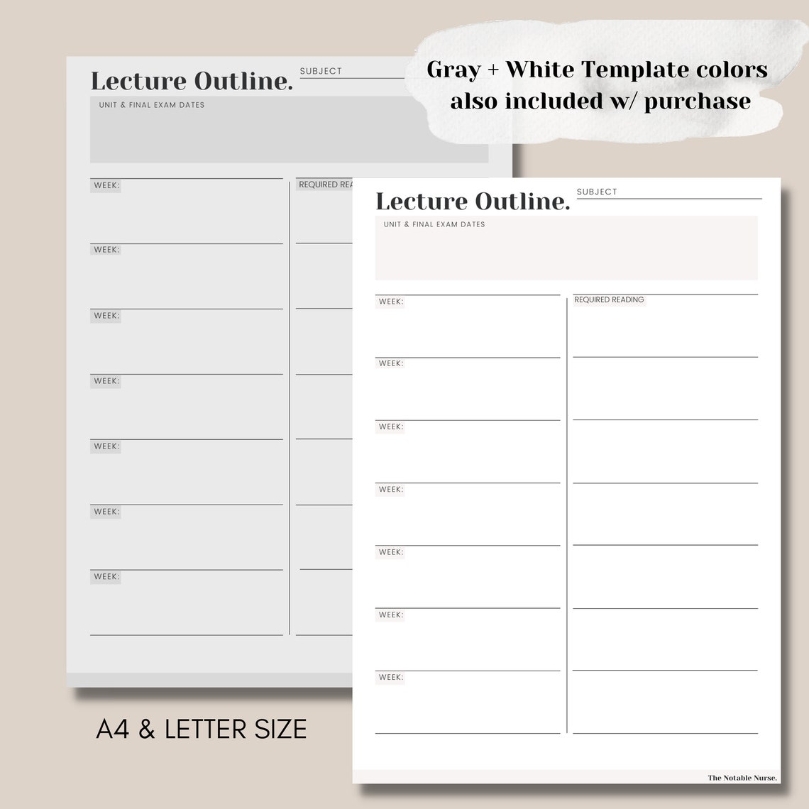 Minimalist Nursing School Lecture Outline | Syllabus Organizer | Weekly ...