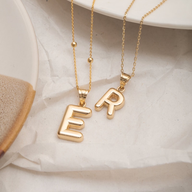 Puffy Initial Necklaces - Etsy