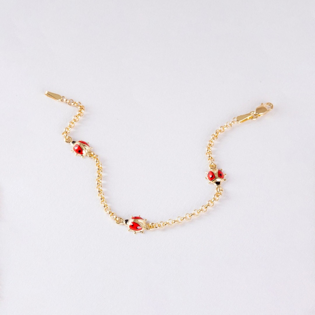 14k Solid Gold Ladybug Bracelet for Kids • Baby Solid Gold Dainty ...