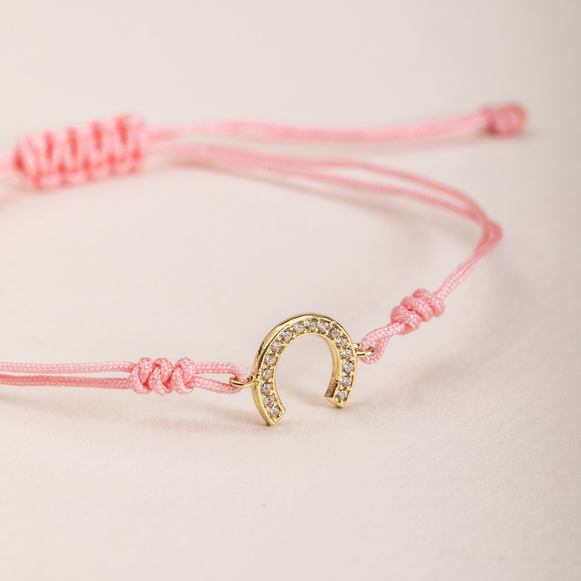 Lucky Horseshoe Bracelet, 14K 18K Real Solid Gold Bracelet, Horseshoe String Bracelet, Good Luck ...