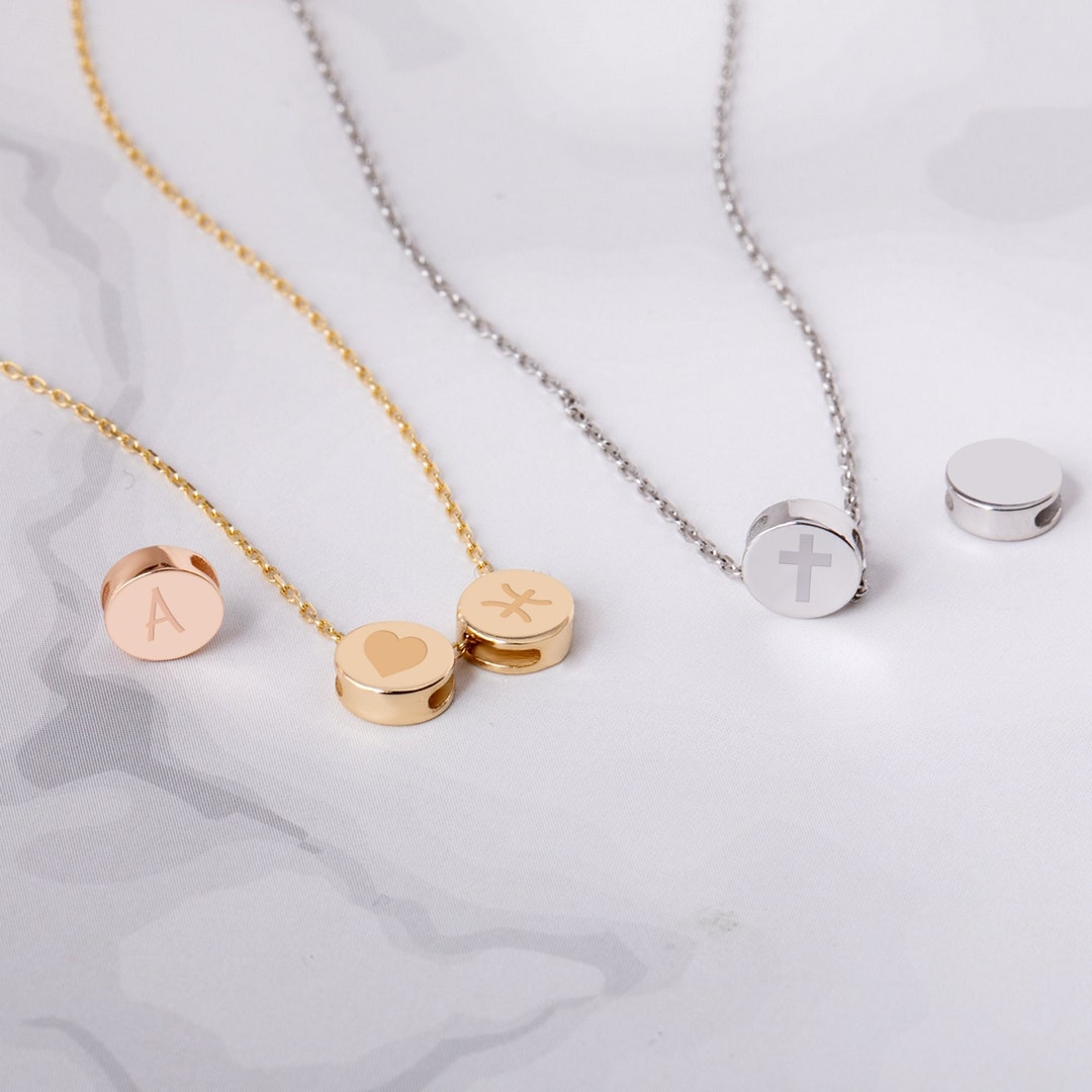 14k Solid Gold Dot Necklace • Date or Inıtial Personalized Dot Pendant ...