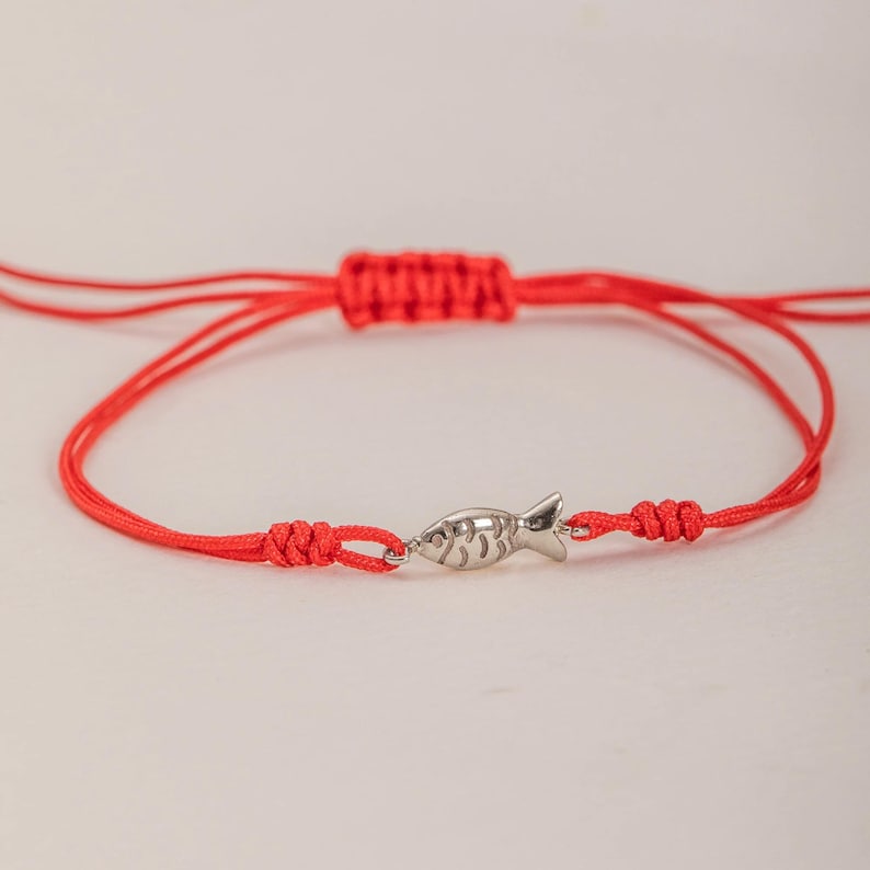 Tiny Fish String Bracelet, 14K 18K Real Gold Red Rope Bracelet ...
