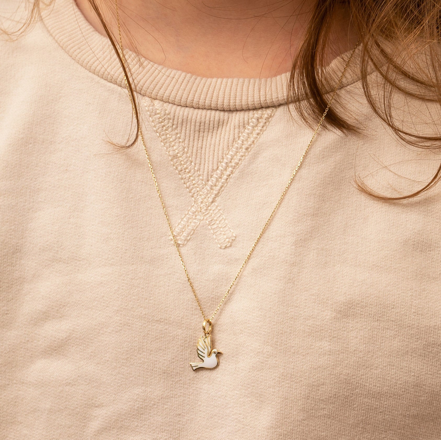 14k Solid Gold Dainty Dove Pendant • Enamel Dove Necklace for Kids and ...