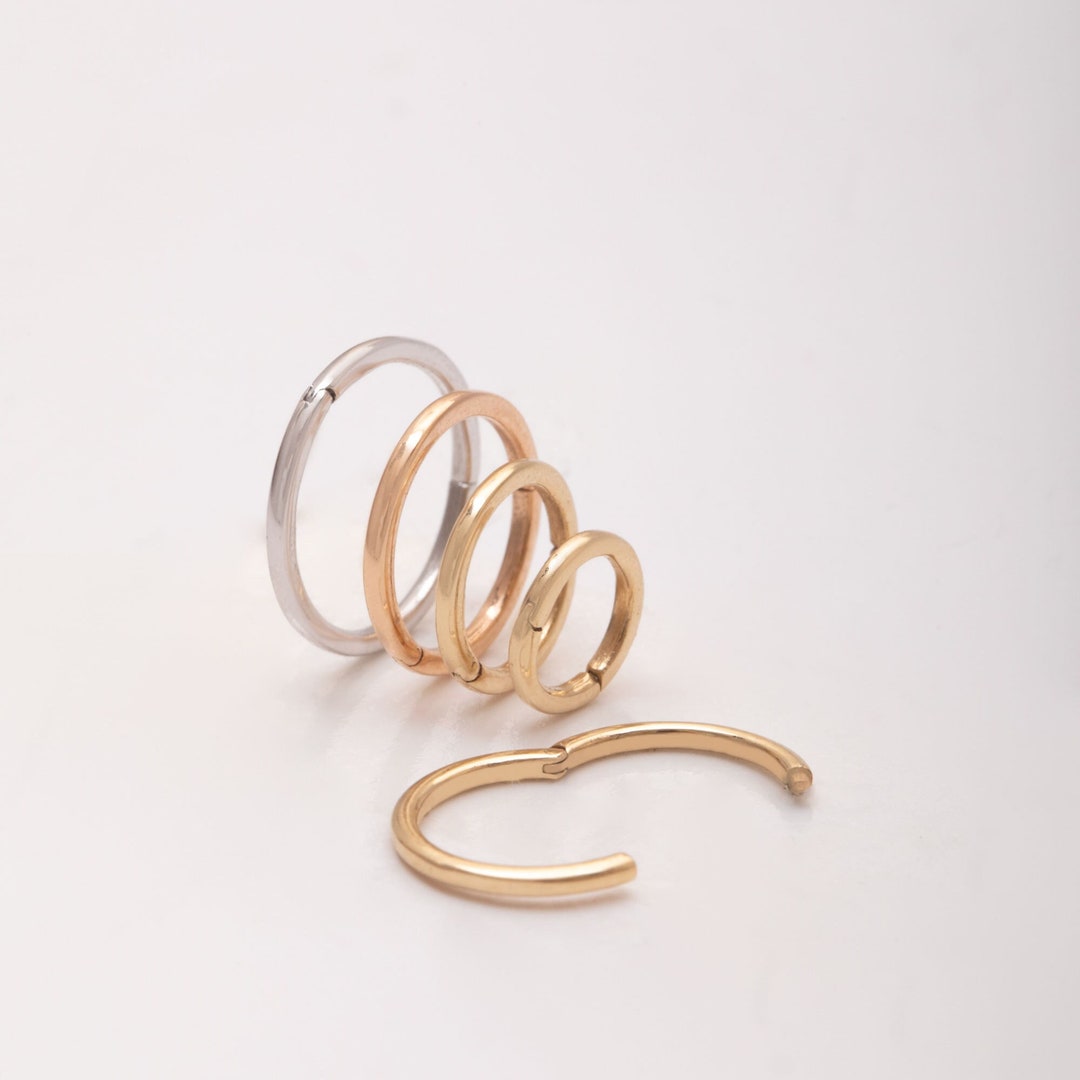 14K 18K Solid Gold Hinged Clicker Hoop Belly Button Hoop Huggie Hoop ...
