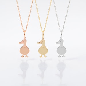 Mini Duck Pendant Necklace - Moving Head Charm in 14k/18k Solid Gold ...